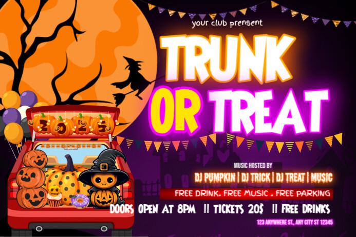 Plantilla de Halloween trunk or treat poster | PosterMyWall