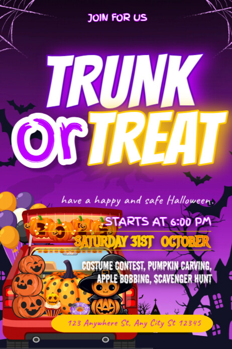 Halloween Trunk or treat poster Template | PosterMyWall
