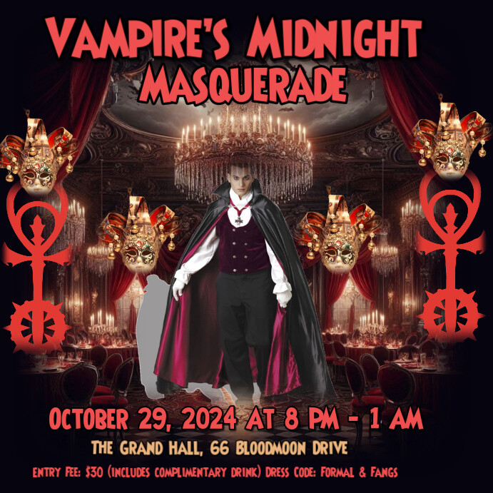 Plantilla de Halloween Vampire Masquerade Ball Flyer | PosterMyWall