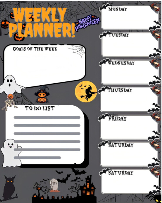 Halloween weekly planner event schedule Template | PosterMyWall