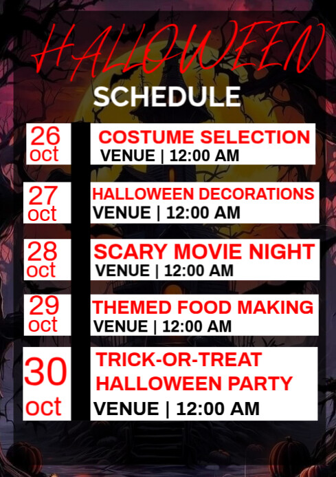 Copy of halloween. Schedule | PosterMyWall