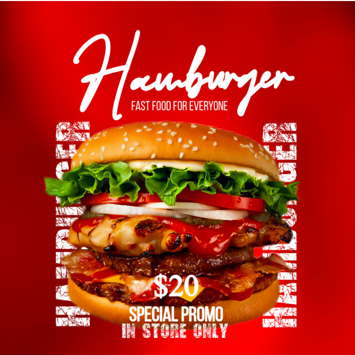 Hamburger flier design red Instagram post Template | PosterMyWall