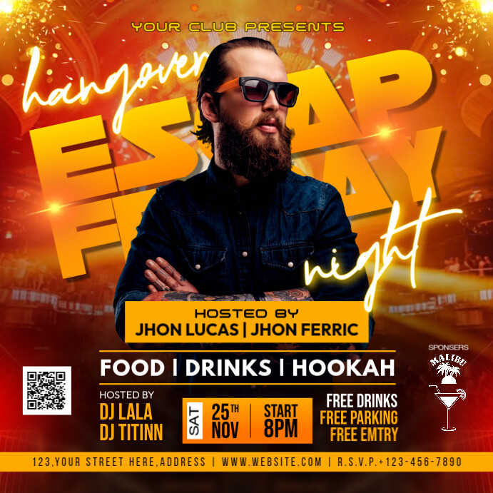 Hangover escape Friday Night party flyer Template | PosterMyWall