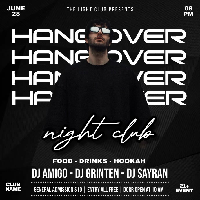 Plantilla de Hangover Night Club | PosterMyWall