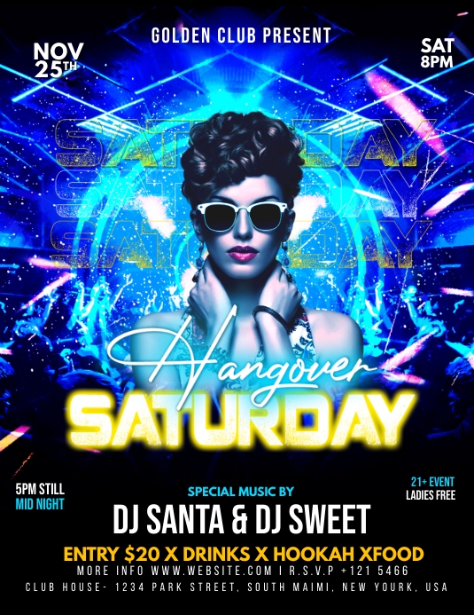 Hangover Saturday party flyer Template | PosterMyWall