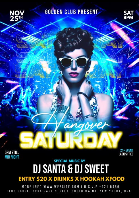 Hangover Saturday party flyer Template | PosterMyWall