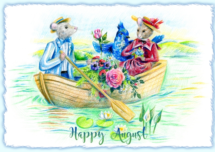 Happy August Victorian Vintage Mice Template | PosterMyWall
