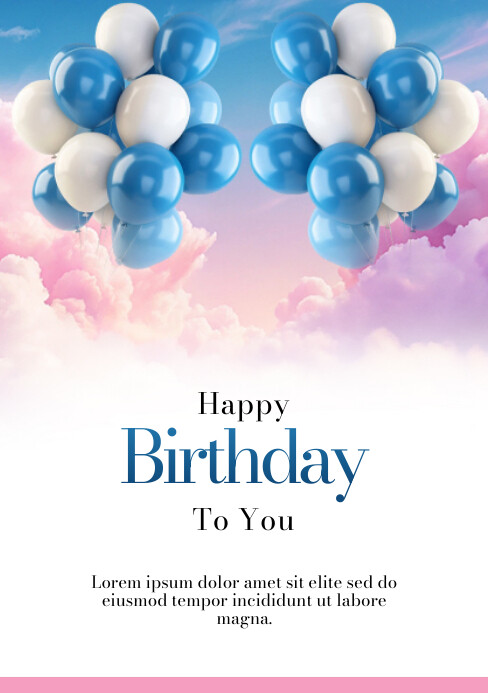 Happy birthday card blue ballon template | PosterMyWall