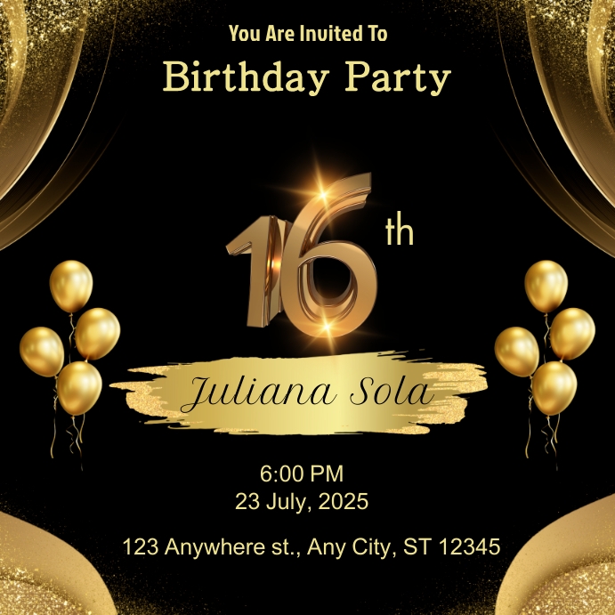 Happy Birthday Invitation (Square) Template | PosterMyWall