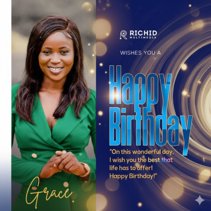 Happy Birthday Poster Template | Elegant Blue & Gold Design with Photo ...