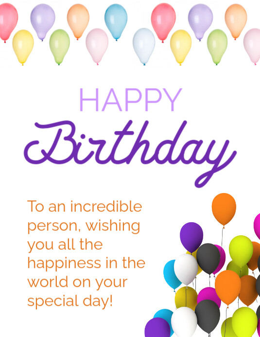 Happy birthday wishes card with message and colourful balloons Template ...