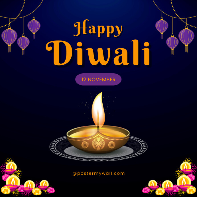 Happy Diwali Greeting Instagram Post Template | PosterMyWall