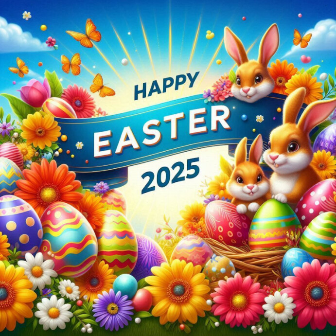 Happy Easter 2025 Banner | 2025 Easter Celebration post Template ...