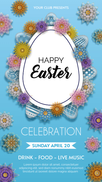 Copy of happy easter celebration flyer with egg shaped label, glass ...