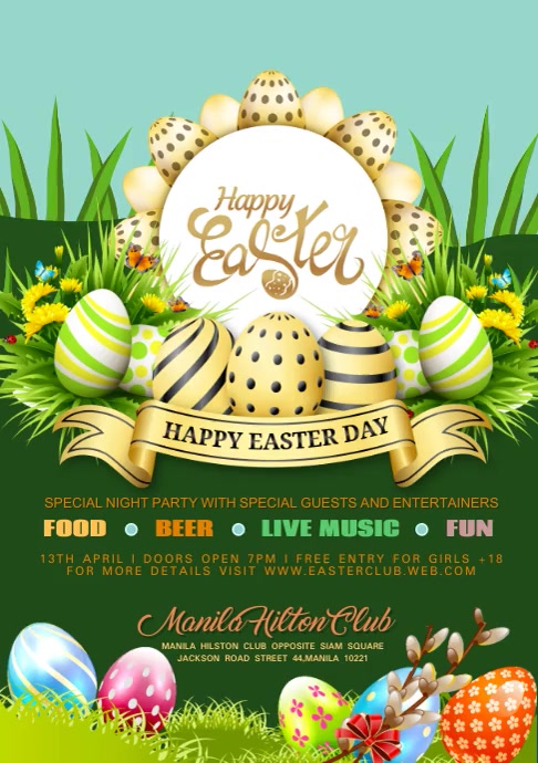 Happy Easter Day Party Gold Eggs Templat | PosterMyWall