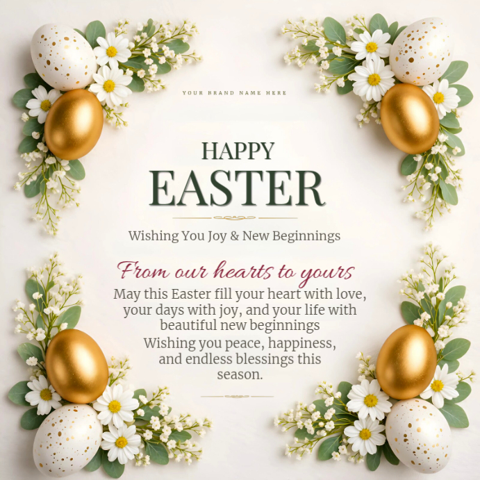 Happy Easter Greeting Card Template | Elegant Floral Easter Wishes ...