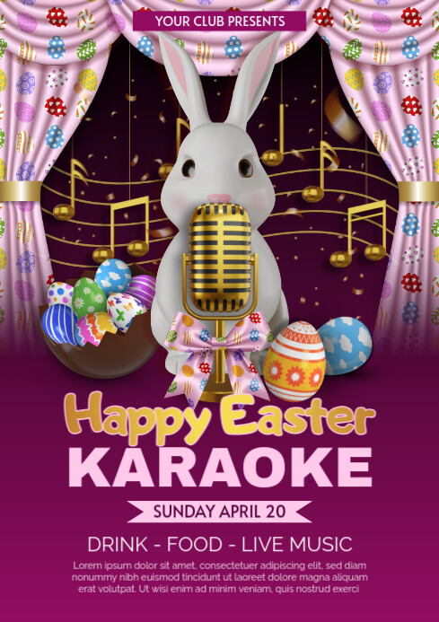Copy of happy easter karaoke flyer with cute rabbit with gold vintage ...