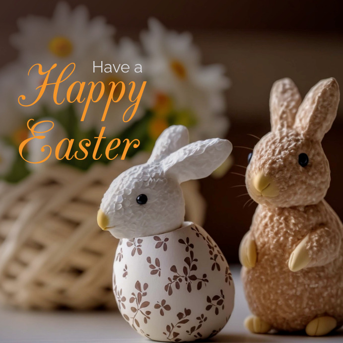 Happy easter with bunnies and basket Template | PosterMyWall