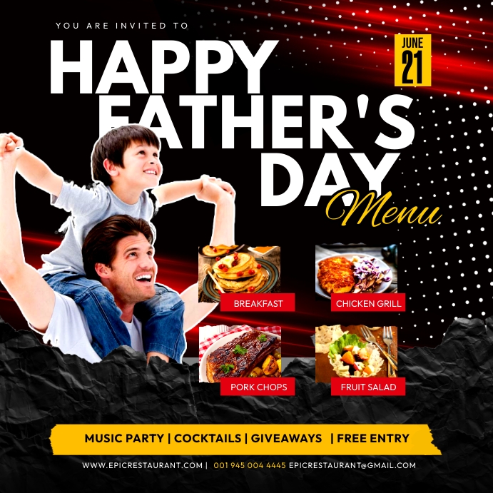 Happy father's day restaurant menu Template | PosterMyWall