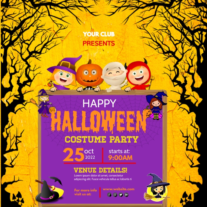 happy halloween, costume party insta post (2) Template | PosterMyWall
