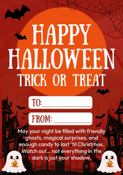 Happy Halloween Trick or Treat Card Template | PosterMyWall