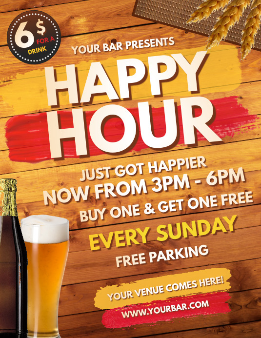 Happy Hour, Bar Flyer, Cocktail Party Template | PosterMyWall