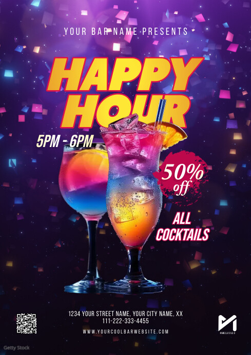 Happy Hour Bar Flyer Ad Template | PosterMyWall