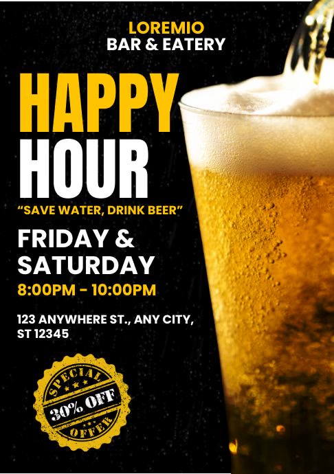 Plantilla de Happy Hour Beer Night | PosterMyWall