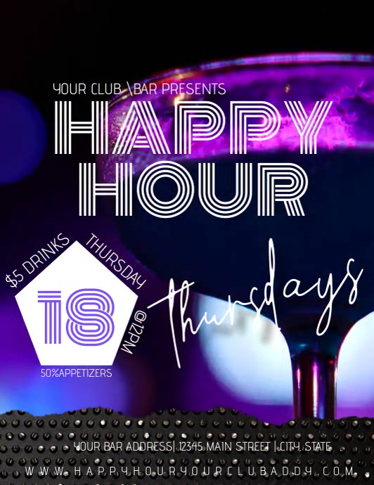 Happy Hour Club Flyers Video Ads Template | PosterMyWall
