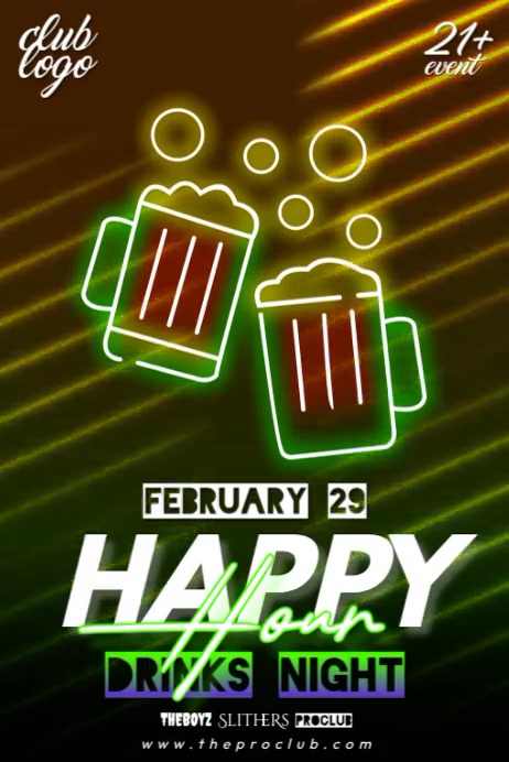 Happy Hour Club Neon Template | PosterMyWall