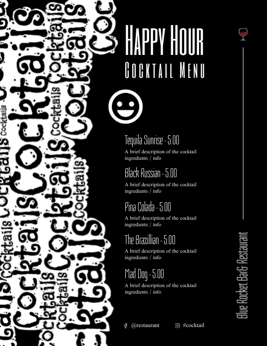 Copy of Happy Hour Cocktail Menu (urban) | PosterMyWall