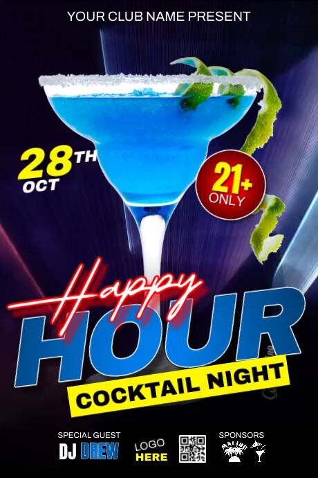 Plantilla de Happy Hour Cocktail Night | PosterMyWall