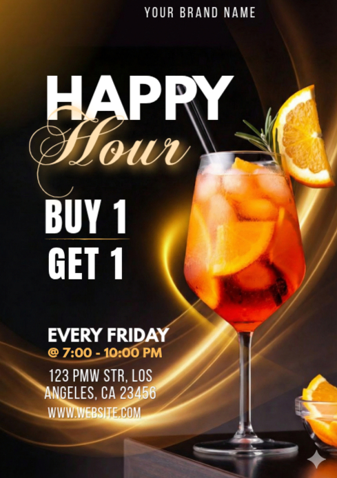 Happy Hour Drink Promo | Buy 1 Get 1 Free Flyer Template | PosterMyWall