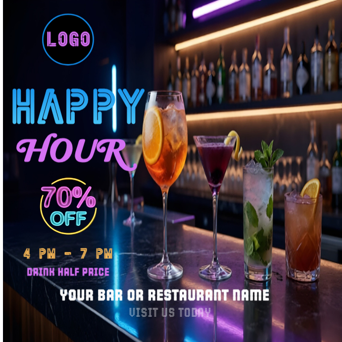 Happy Hour Drinks Flyer – Bar & Restaurant Discount Promotion Template ...