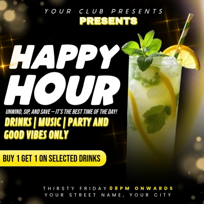 Happy Hour Event Instagram Post Video Template | PosterMyWall