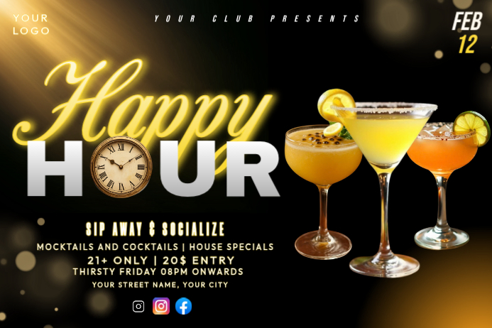 Plantilla de Happy Hour Event Poster | PosterMyWall