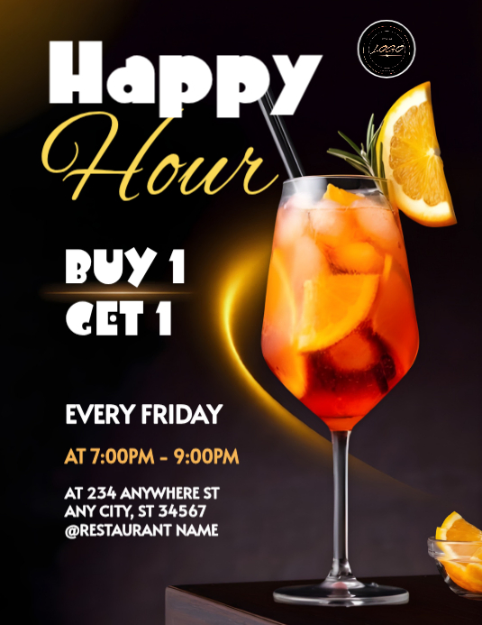 Happy Hour Flyer – Bar & Restaurant Drink Specials Promotion Template ...