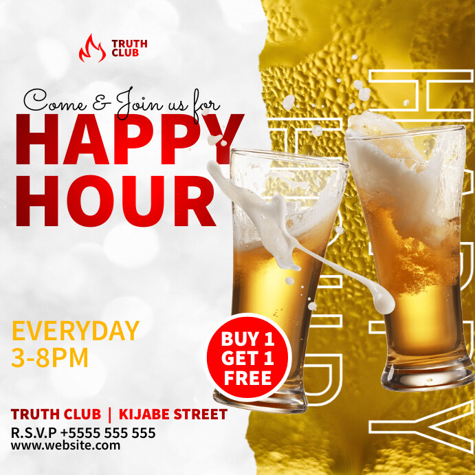Happy hour flyer beer poster Template | PosterMyWall