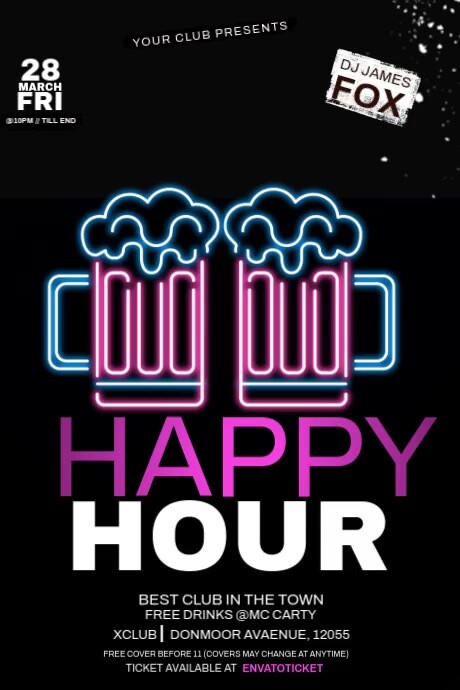 Happy Hour Neon Template | PosterMyWall