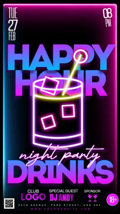 Happy Hour Neon Template | PosterMyWall