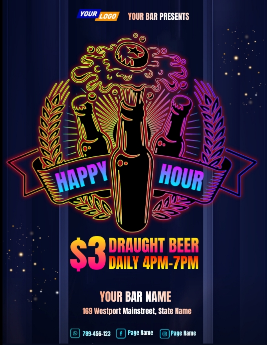 Copy of Happy hour neon design | PosterMyWall