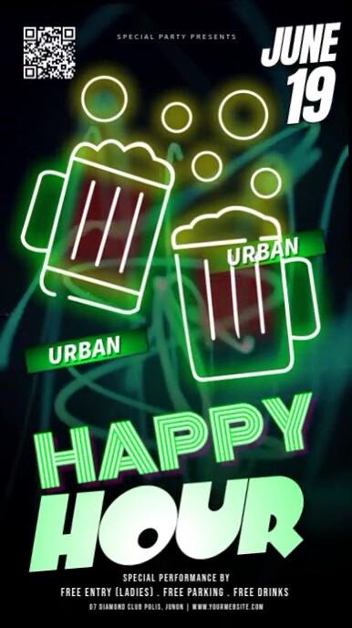 Copy of Happy Hour Neon Night | PosterMyWall