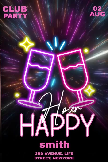 Copy of Happy Hour Neon Party | PosterMyWall