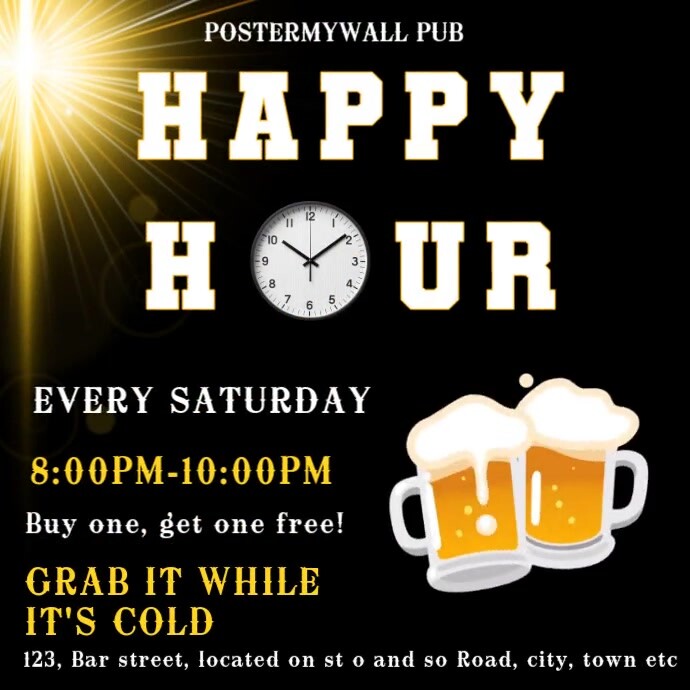Happy hour promo bar event ads template | PosterMyWall