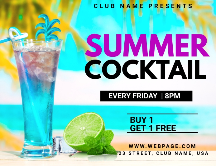 Copy of Happy Hour Template, Cocktails, summer | PosterMyWall