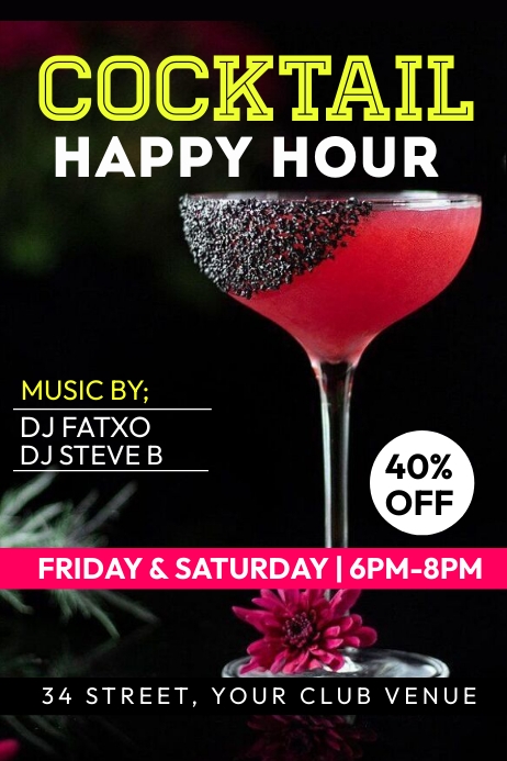 Happy Hour Template, Cocktails | PosterMyWall