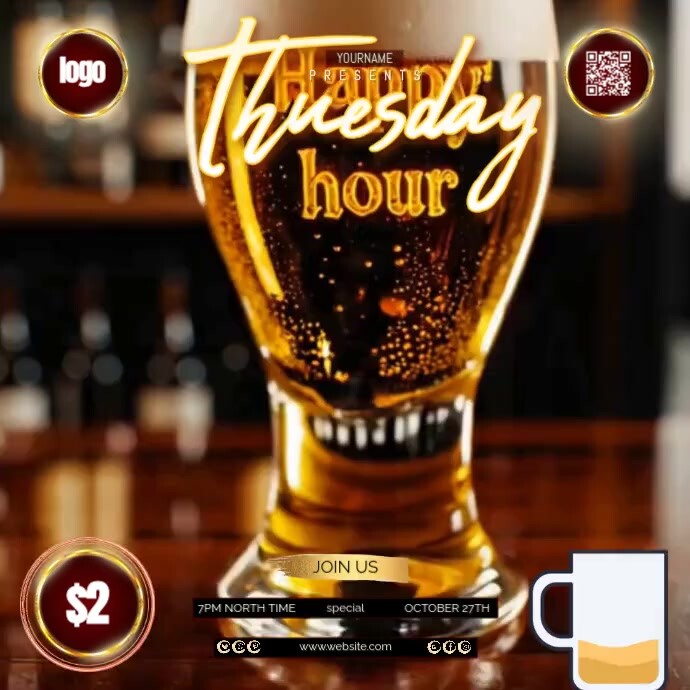 Happy Hour video design template | PosterMyWall