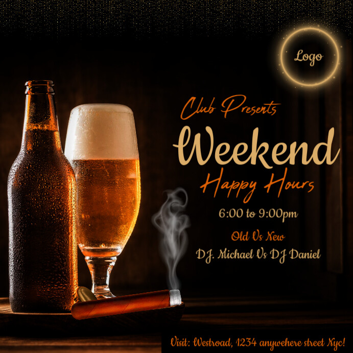 Copy of Happy Hour Weekend Bar Ad, Drink Ads Templates | PosterMyWall