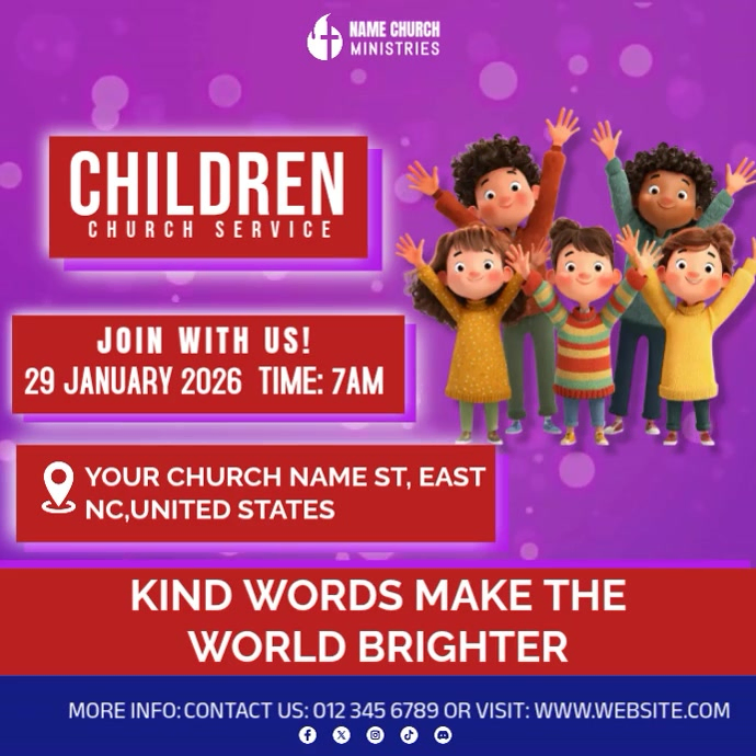 Plantilla de Happy Kids Church Service Poster Christian Ministry Design ...