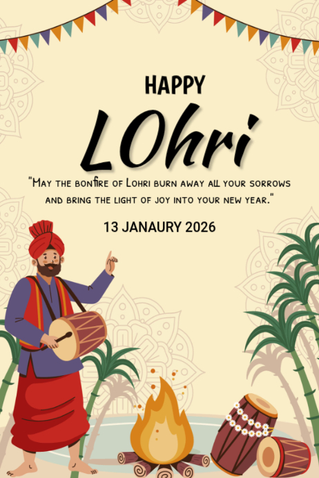 Happy Lohri Festival Poster 2026 Template | PosterMyWall